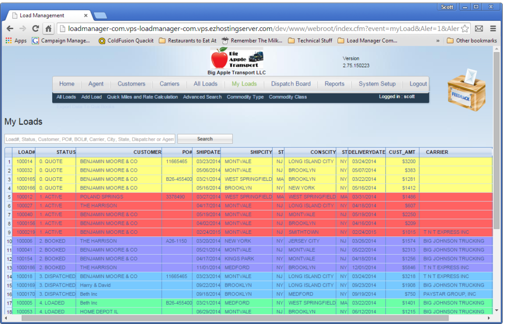 Color-Coded-Load-board · Load Manager