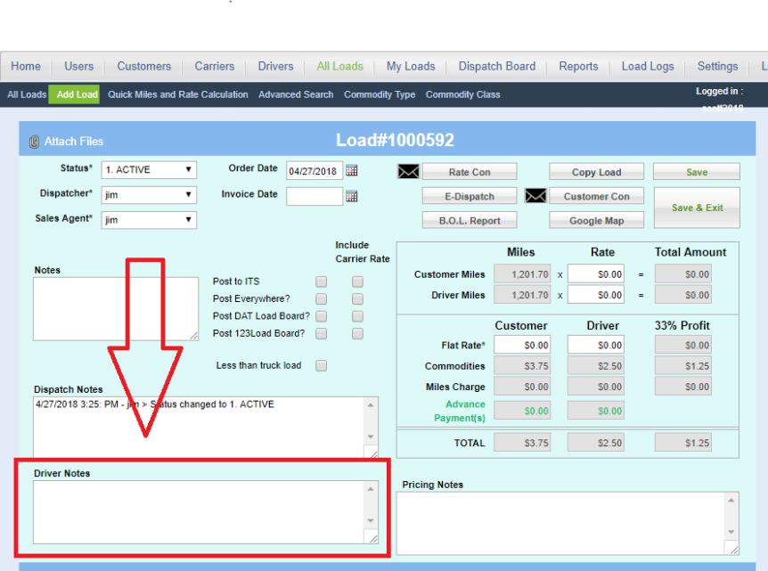 How do I add Special Instructions for the Carrier? · Load Manager